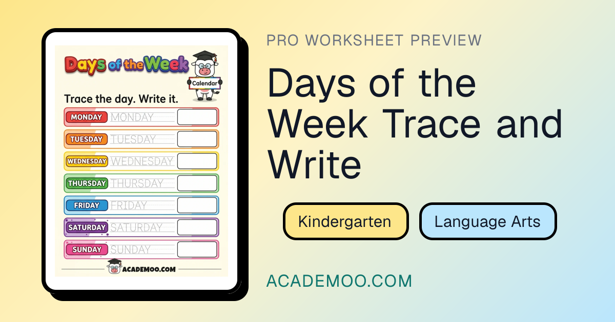 Days of the Week Trace and Write - Printable Worksheet | Academoo