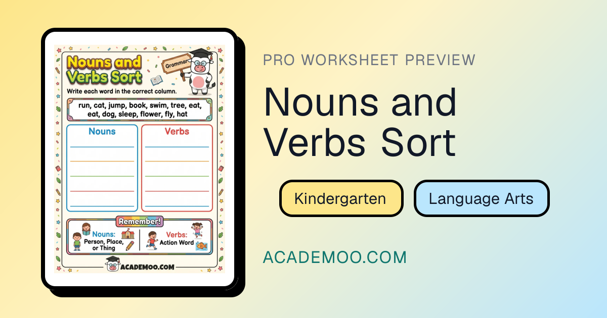 Nouns and Verbs Sort - Printable Worksheet | Academoo